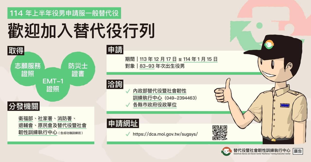 【替代役】114年上半年申請開跑📢 - 捲捲 (@o_ooo) | Dcard