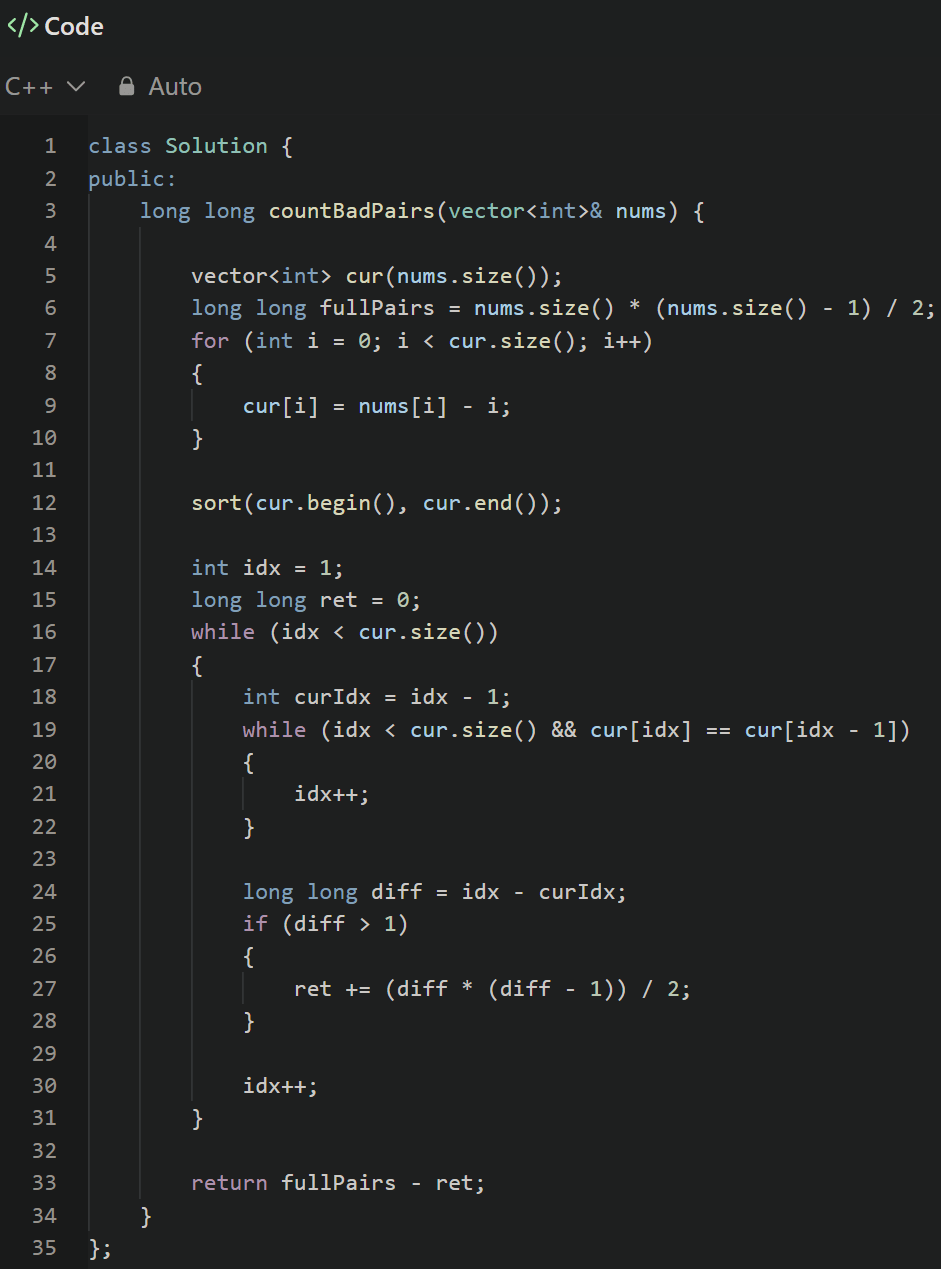 2364. Count Number of Bad Pairs 解題紀錄 - 佛朗火箭製造基 (@supersonico) | Dcard