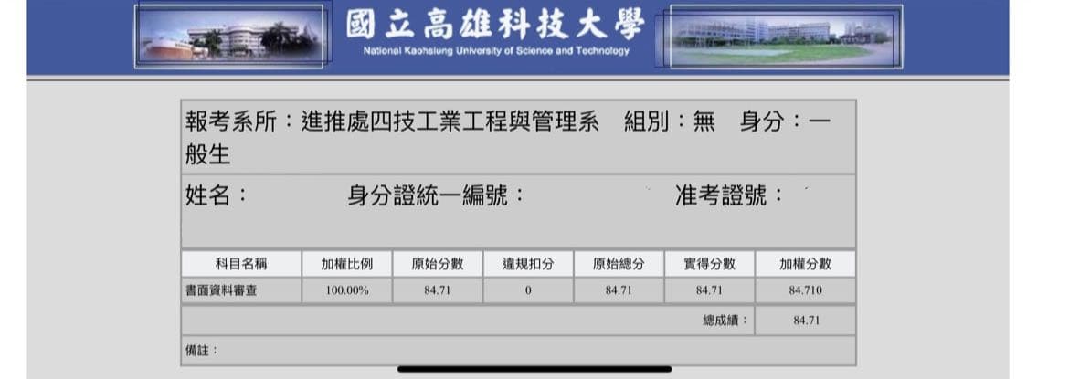高科大進修部書審組分數 升大學考試板 Dcard