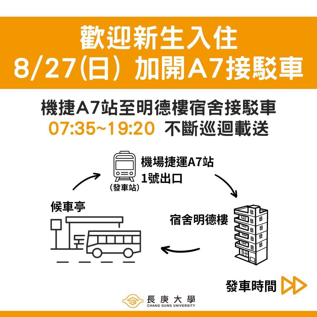 8/27（日）加開A7接駁車！ - 長庚大學板 | Dcard