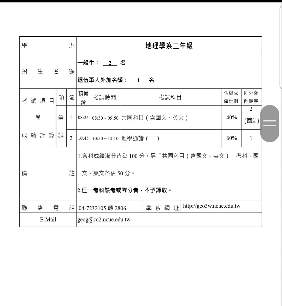 彰師地理暑假轉學考 考試板 Dcard