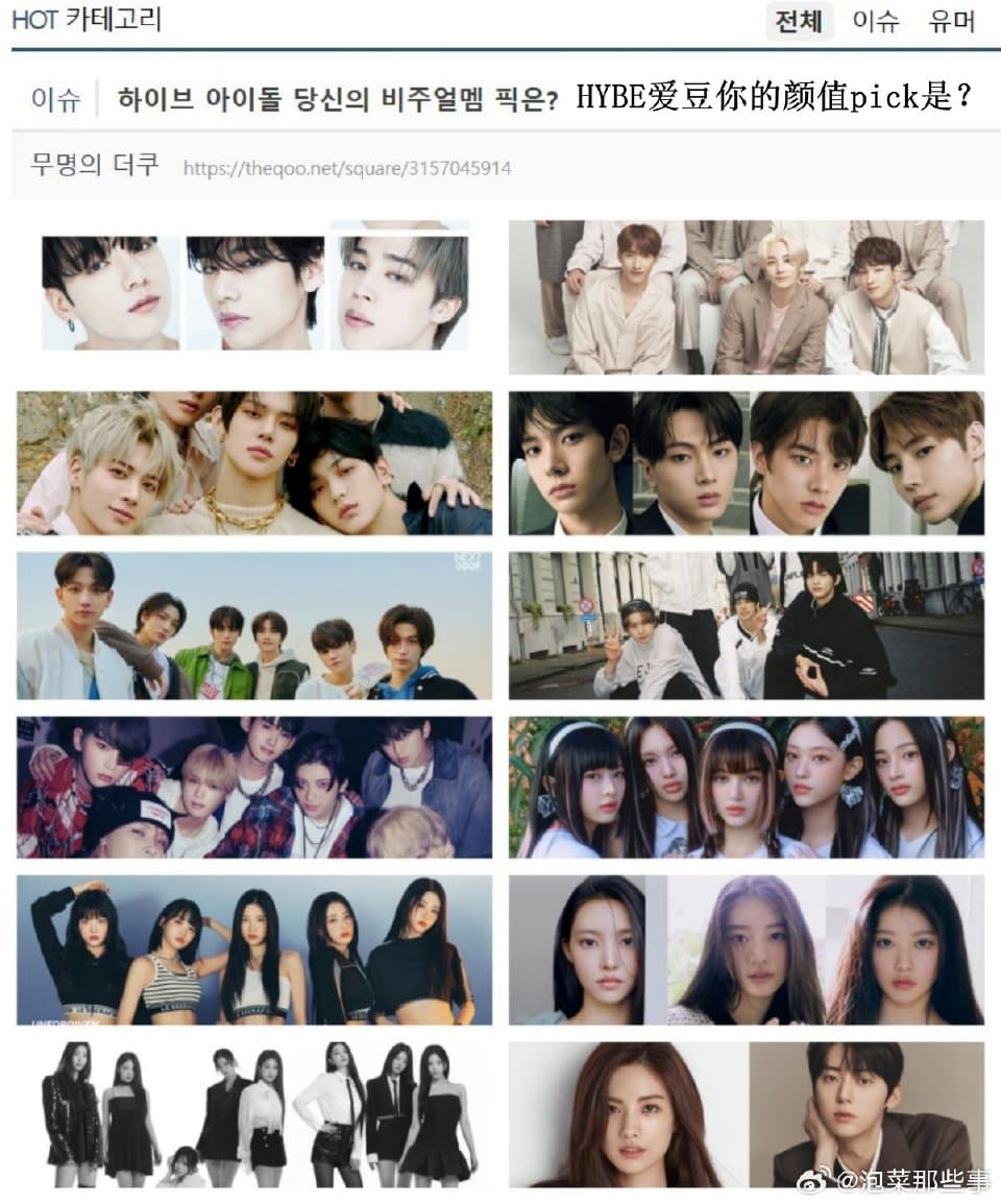 #分享 🔥韓網熱帖評論翻譯🔥 HYBE藝人你的顏值pick是？ - 追星板 | Dcard