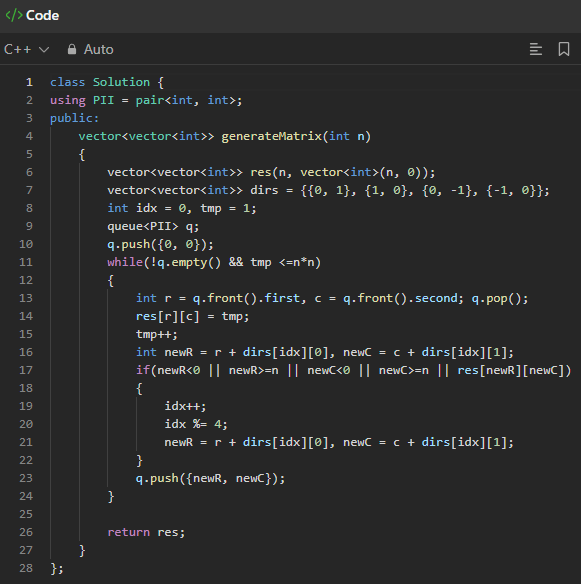 59. Spiral Matrix II 解題紀錄 - 佛朗火箭製造基 (@supersonico) | Dcard
