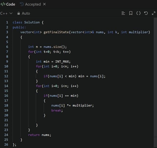 3264. Final Array State After K Multiplication Operations I 解題紀錄 - 佛朗火箭製造基 (@supersonico) | Dcard