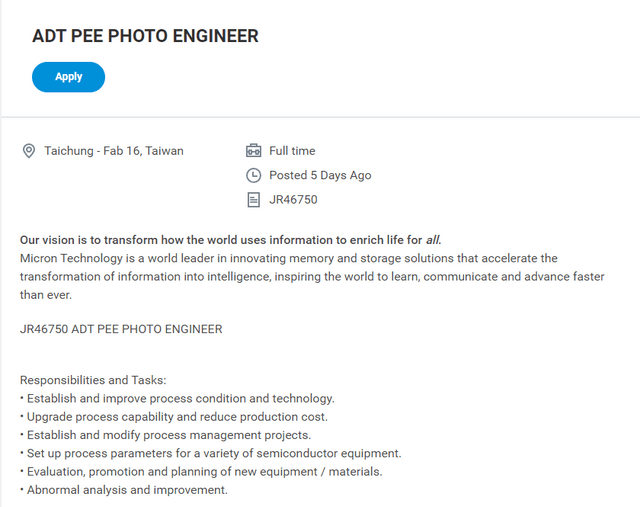 美光 ADT PEE Engineer - 科技業板 | Dcard