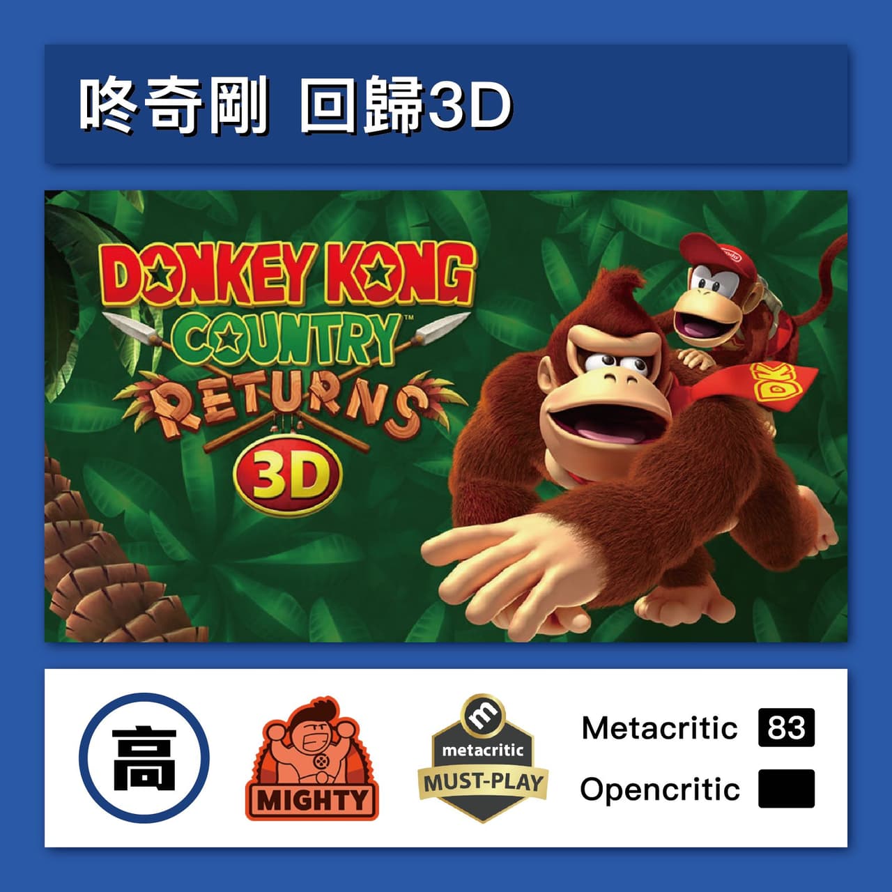 #榜單 #3DS 💯《咚奇剛 回歸3D》高分評價 🍌 - 任天堂板 | Dcard