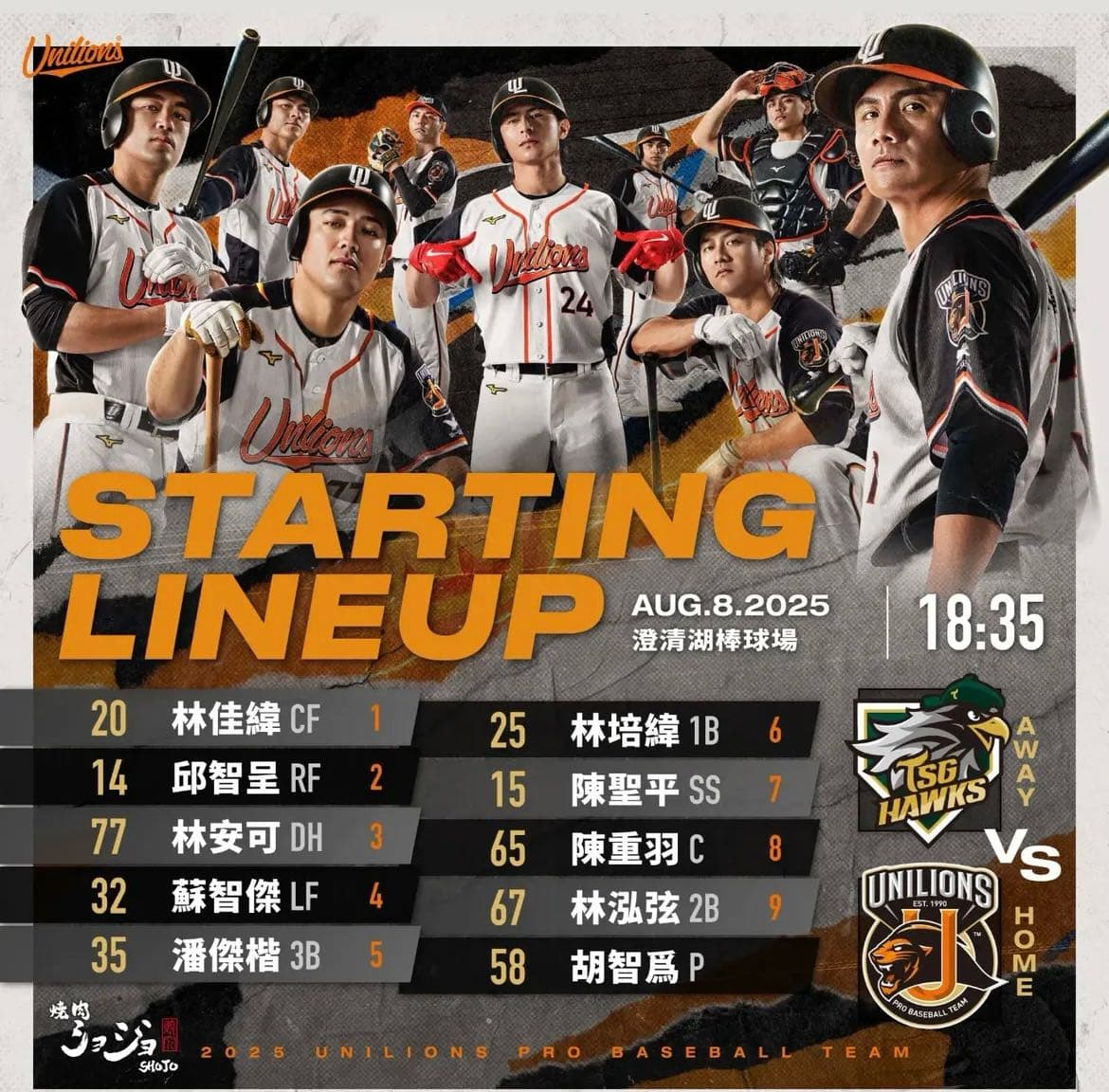 2025/8/8 CPBL 例行賽 G248 / 台鋼雄鷹🦅 VS. 統一獅🦁 / 賽事討論區（吉田一将 VS. 胡智爲） - 中職板 | Dcard