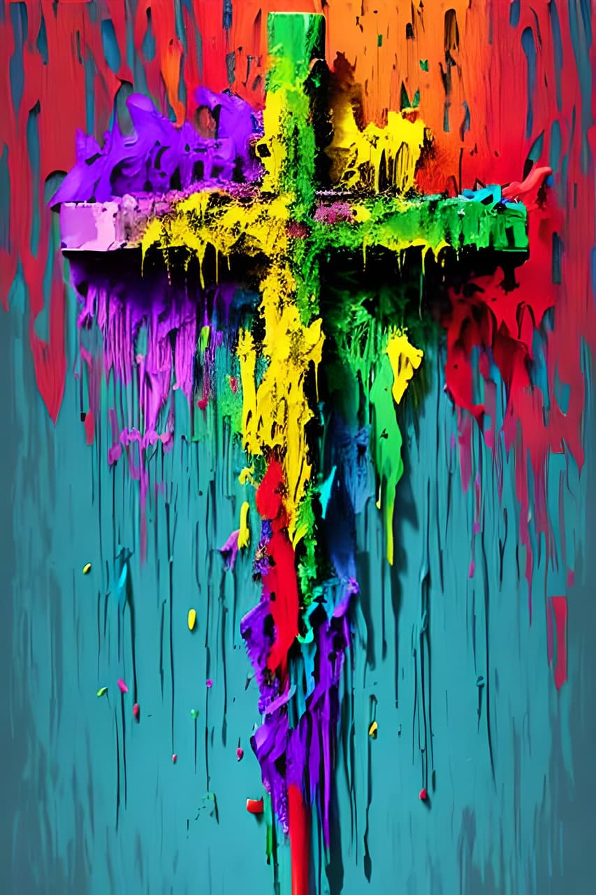 a dripping coloful paint splatter of the cross - 插畫板 | Dcard