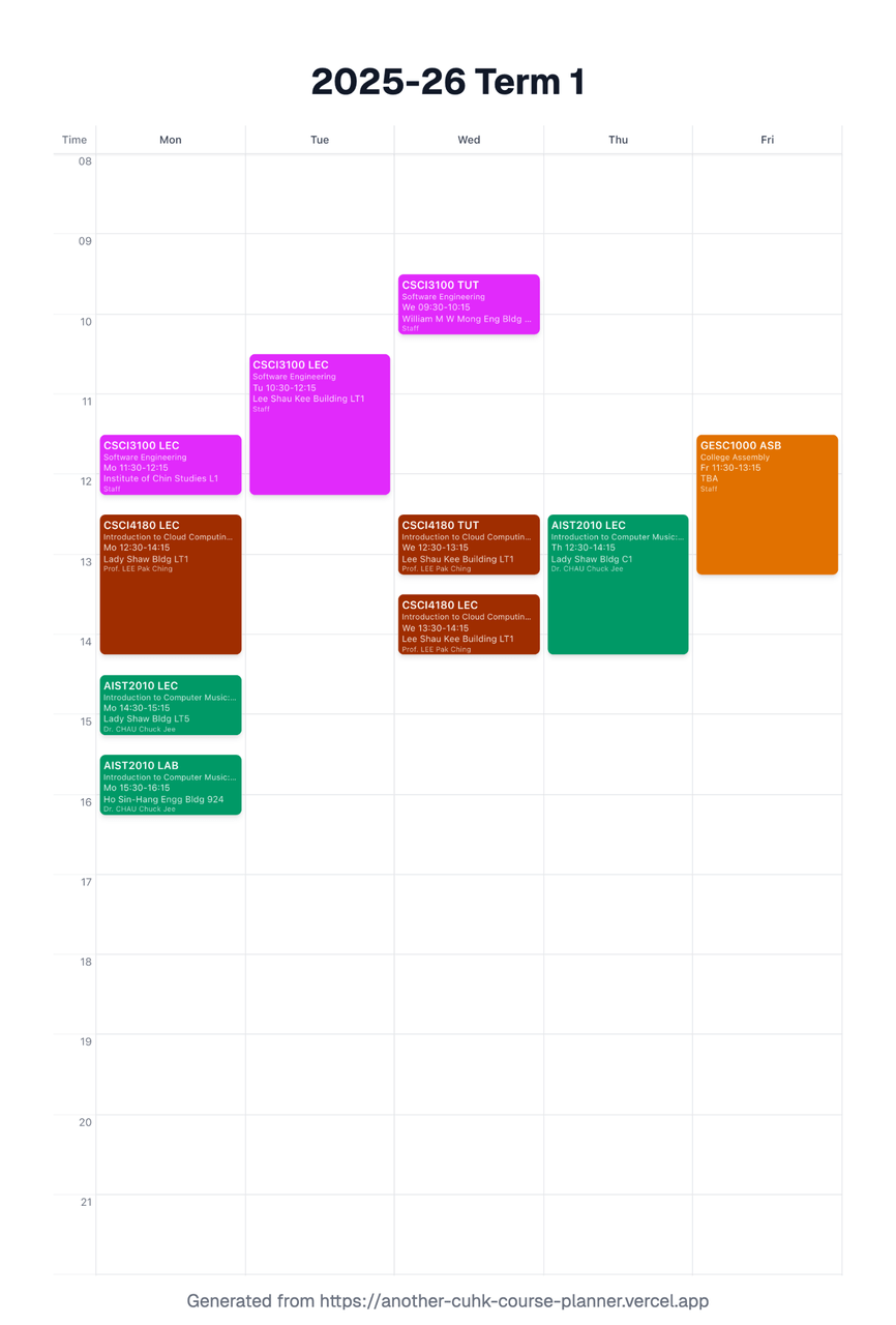 整咗個比較好用嘅Course Planner - 香港中文大學板 | Dcard