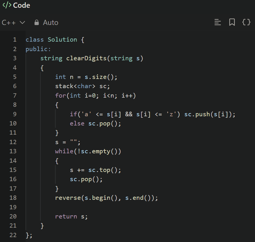 3174. Clear Digits 解題紀錄 - 佛朗火箭製造基 (@supersonico) | Dcard