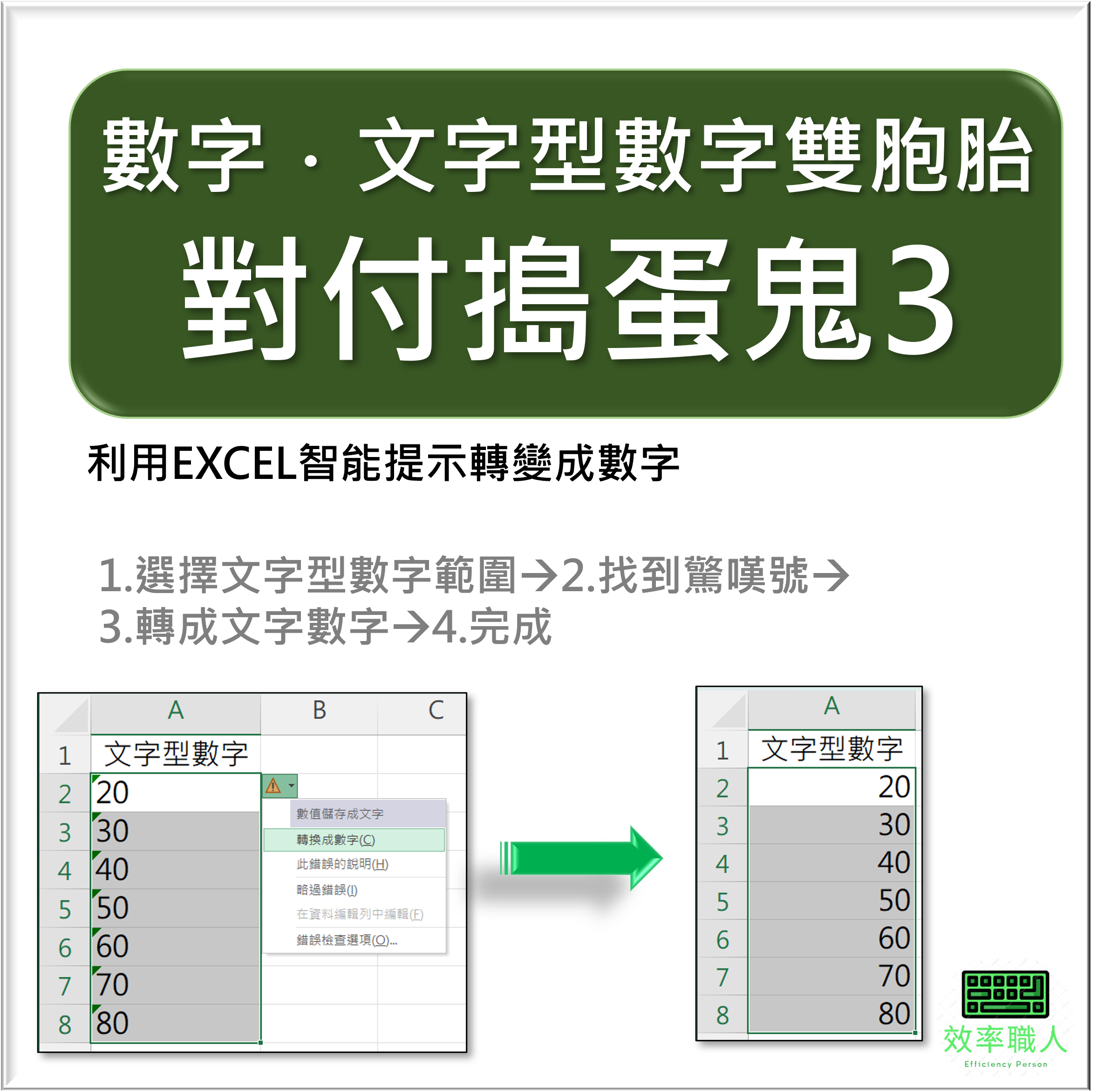 EXCEL微知識分享 原來數據常常錯誤的兇手是他!! 數字與文字型數字 - 工作板 | Dcard