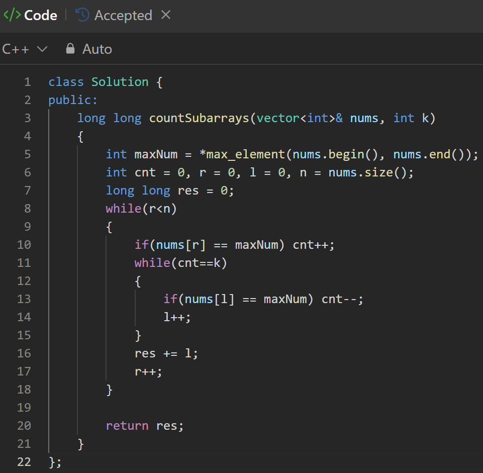 2962. Count Subarrays Where Max Element Appears at Least K Times 解題紀錄 - 佛朗火箭製造基 (@supersonico ...