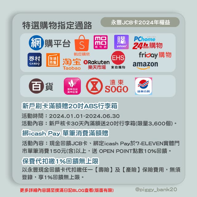 圖解2024年永豐信用卡最新權益! 幣倍卡、SPORT卡、JCB現金卡、Green卡! 行動支付首推最高7%回饋 - 撲滿日記 (@piggy_bank20) | Dcard