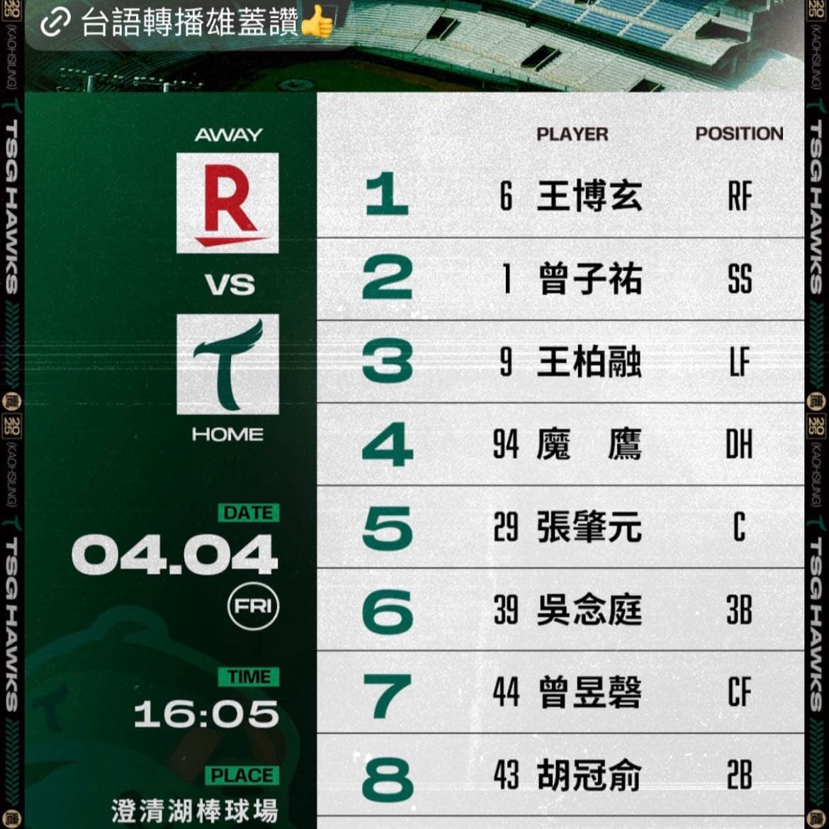 2025/4/4 CPBL G11 / 台鋼🦅 VS. 樂天🦍 / 個板閒聊 - 笑一笑投入你懷裡然後撒嬌 (@crybaby_9035) | Dcard