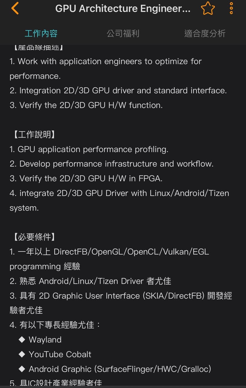 聯詠【GPU Architecture Engineer(S4)】職缺請益 - 科技業板 | Dcard