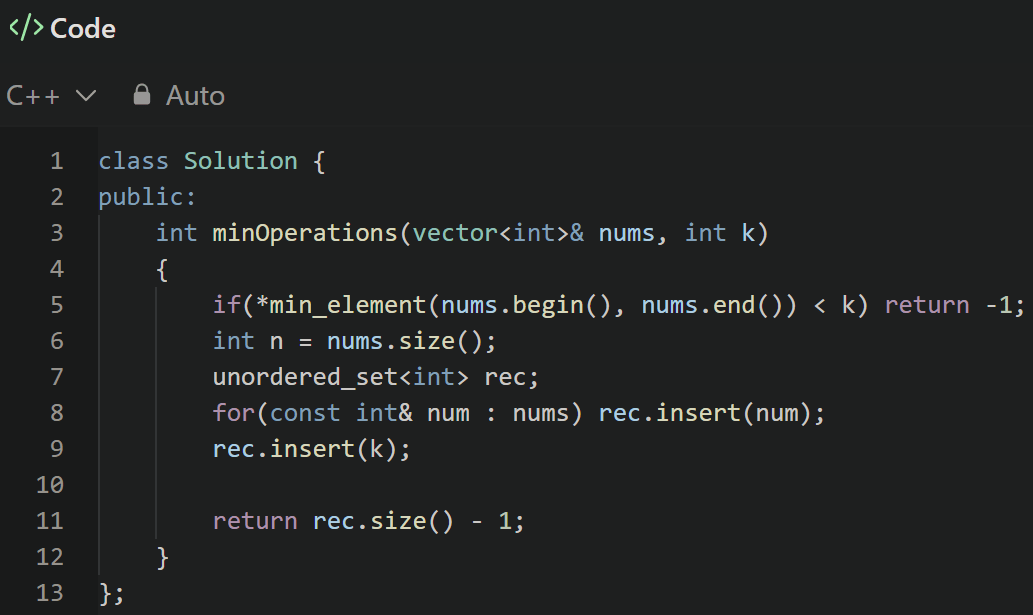3375. Minimum Operations to Make Array Values Equal to K 解題紀錄 - 佛朗火箭製造基 (@supersonico) | Dcard