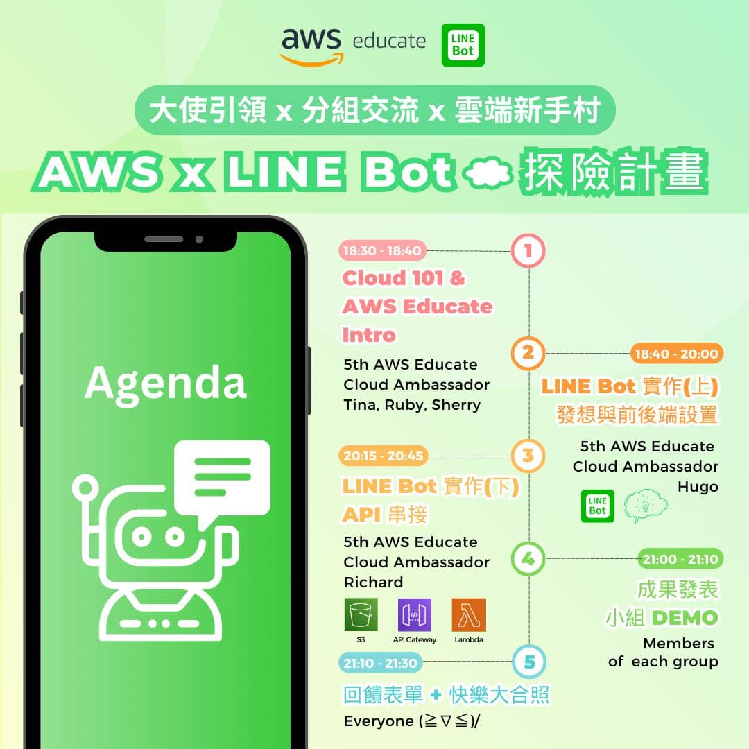 #資訊 𝟭𝟮/𝟭𝟱 𝗔𝗪𝗦 𝘅 𝗟𝗜𝗡𝗘 𝗕𝗼𝘁 雲端探險計畫 ☁︎ 大使引領 x 分組交流 x 雲端新手村 ☁︎ - 工作板 | Dcard