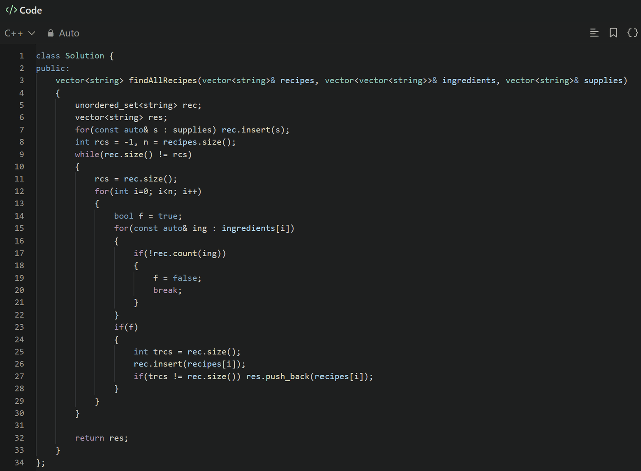 2115. Find All Possible Recipes from Given Supplies 解題紀錄 - 佛朗火箭製造基 ...