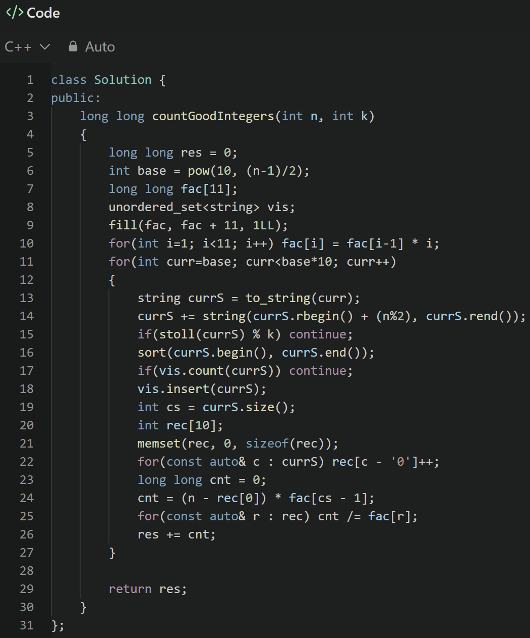 3272. Find the Count of Good Integers 解題紀錄 - 佛朗火箭製造基 (@supersonico) | Dcard