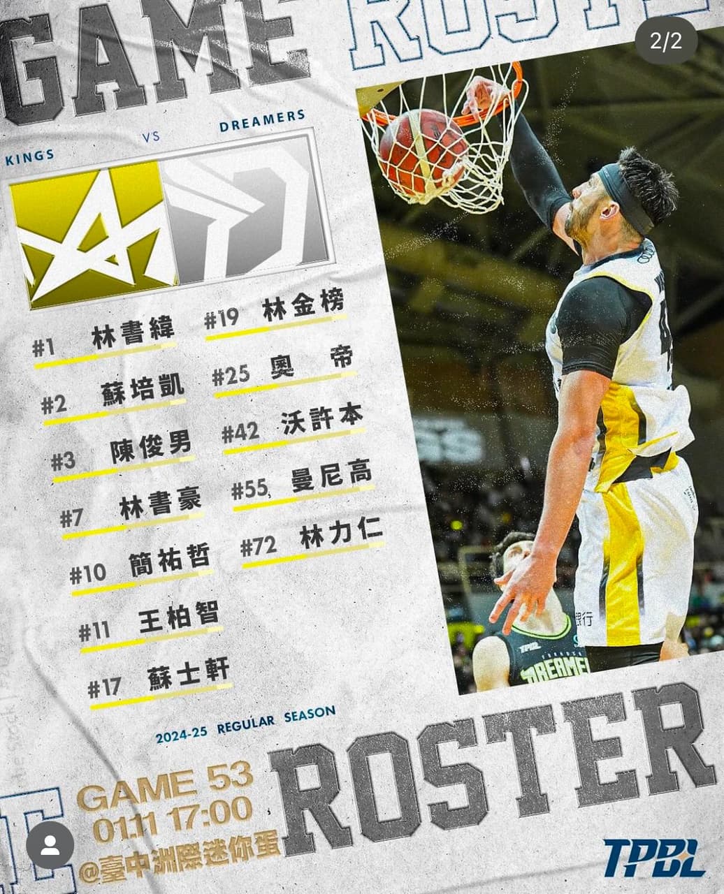 #討論 2025/1/11 TPBL 24-25 G53 / 新北國王🤴 VS. 福爾摩沙夢想家☁️ / 賽事討論區 - 籃球板 | Dcard