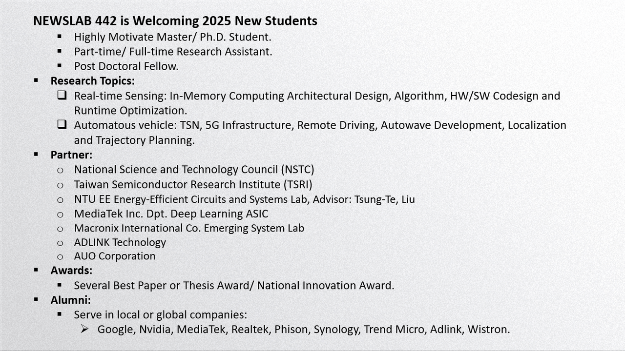 2025 臺大資工 NEWSLAB 442 招生 - 研究所板 | Dcard