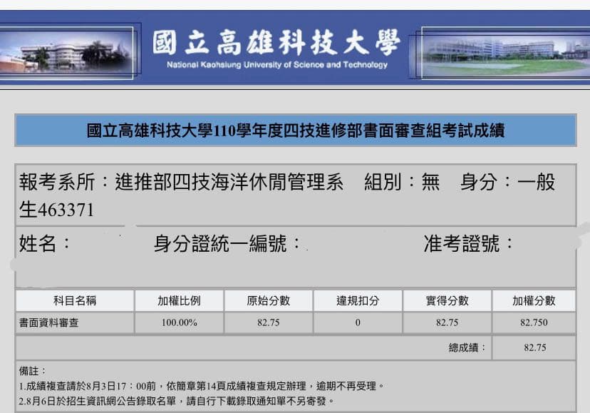 高科大進修部書審分數 升大學考試板 Dcard