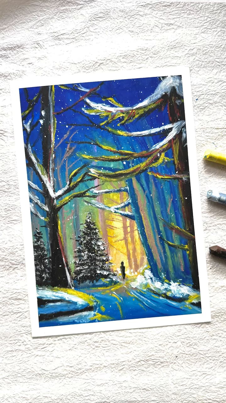 油畫棒過程｜下雪的那天 - 插畫板 | Dcard